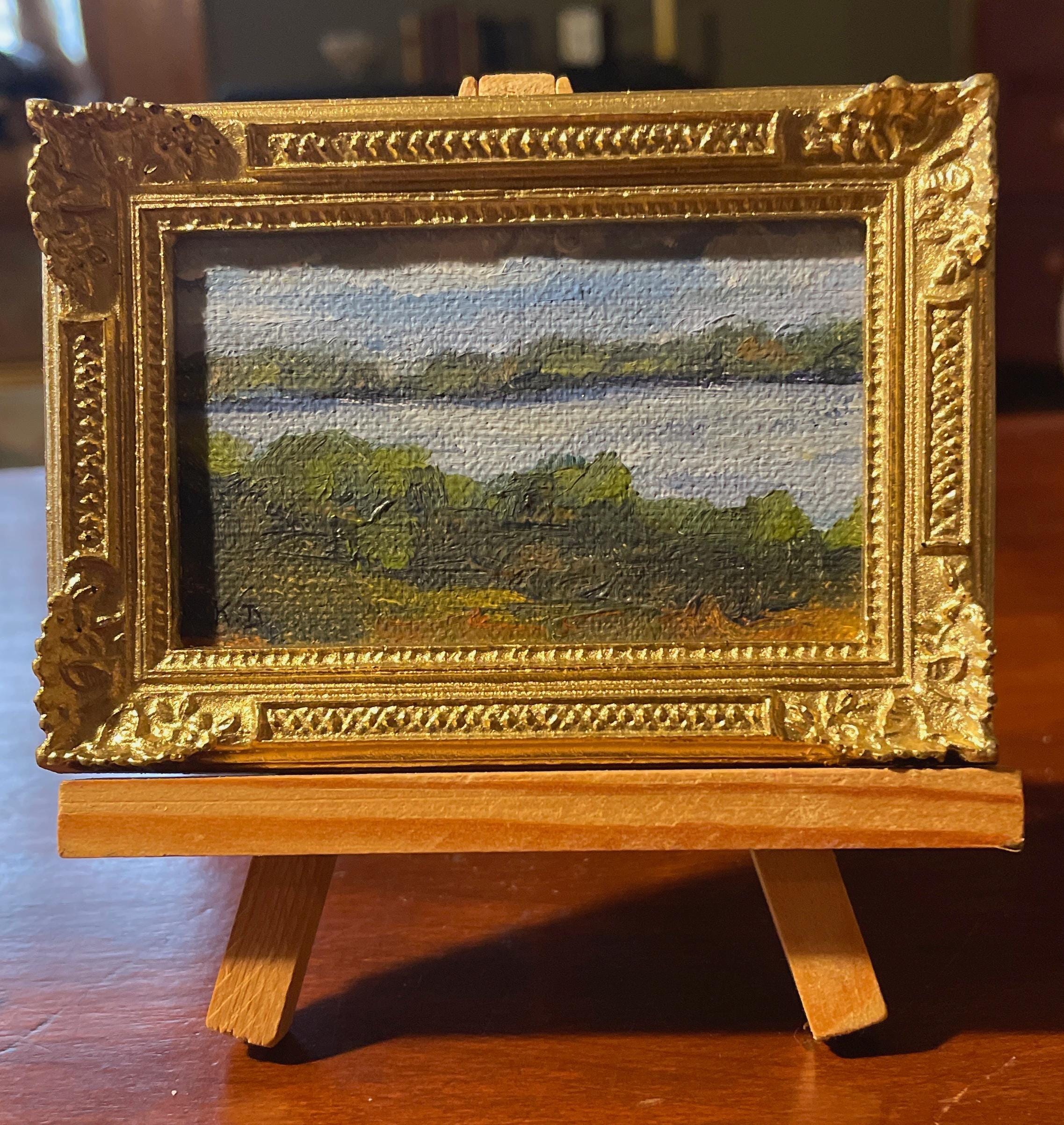 Mini Miniature Authentic Oil Painting of Lake Scene - Etsy
