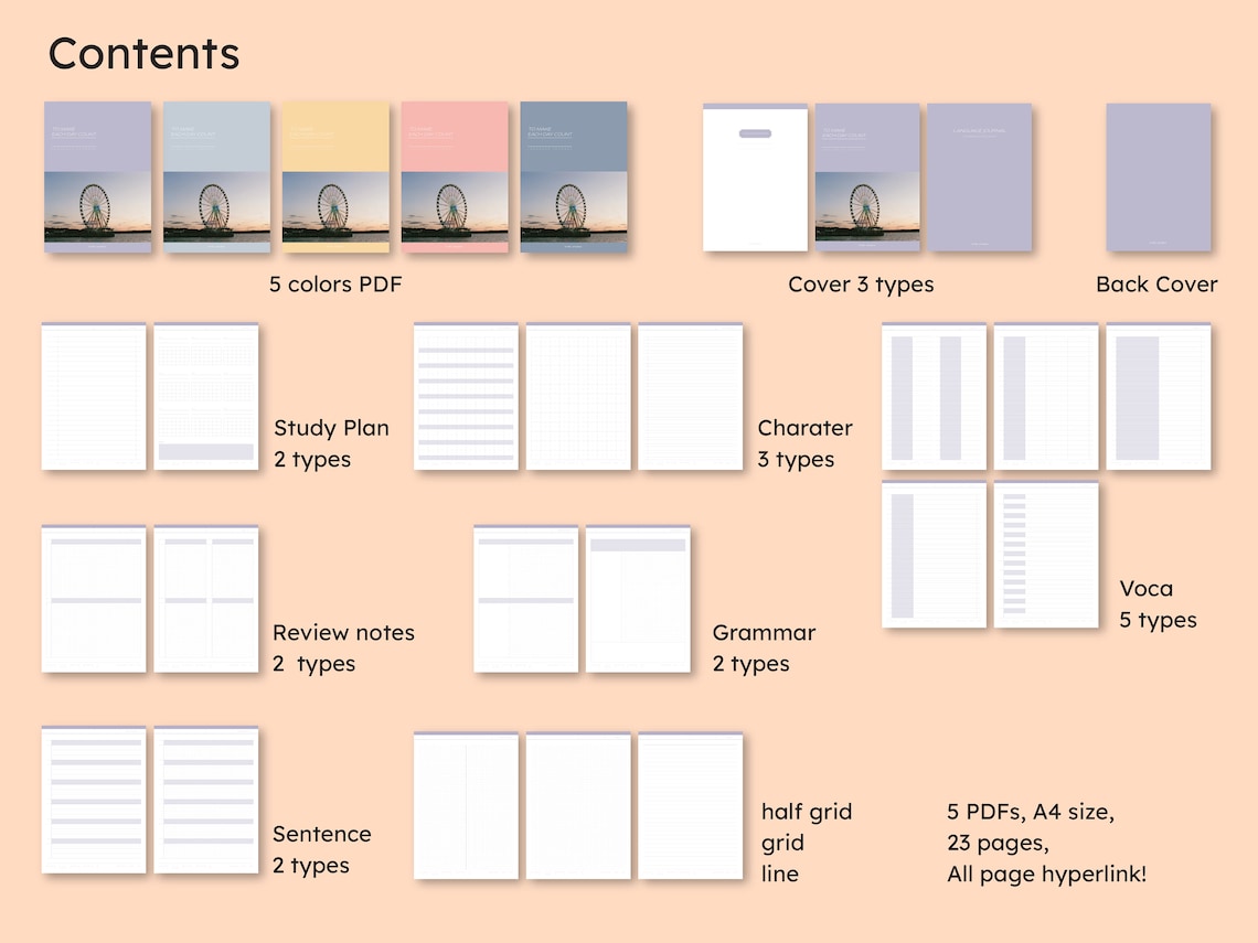 Language Study Journal notebook / English Korean Japanese | Etsy
