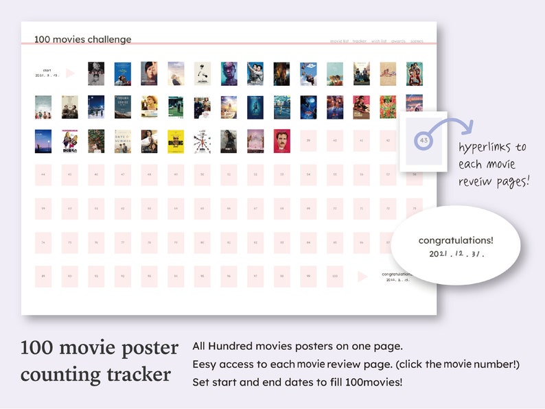 100 Movies Challenge MOVIE JOURNAL PDF / iPad Goodnotes Tablet Digital ...