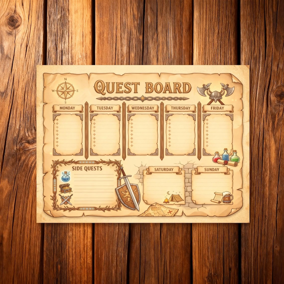 RPG Quest Board Weekly Planner - Fantasy D&D Style To-do List ...