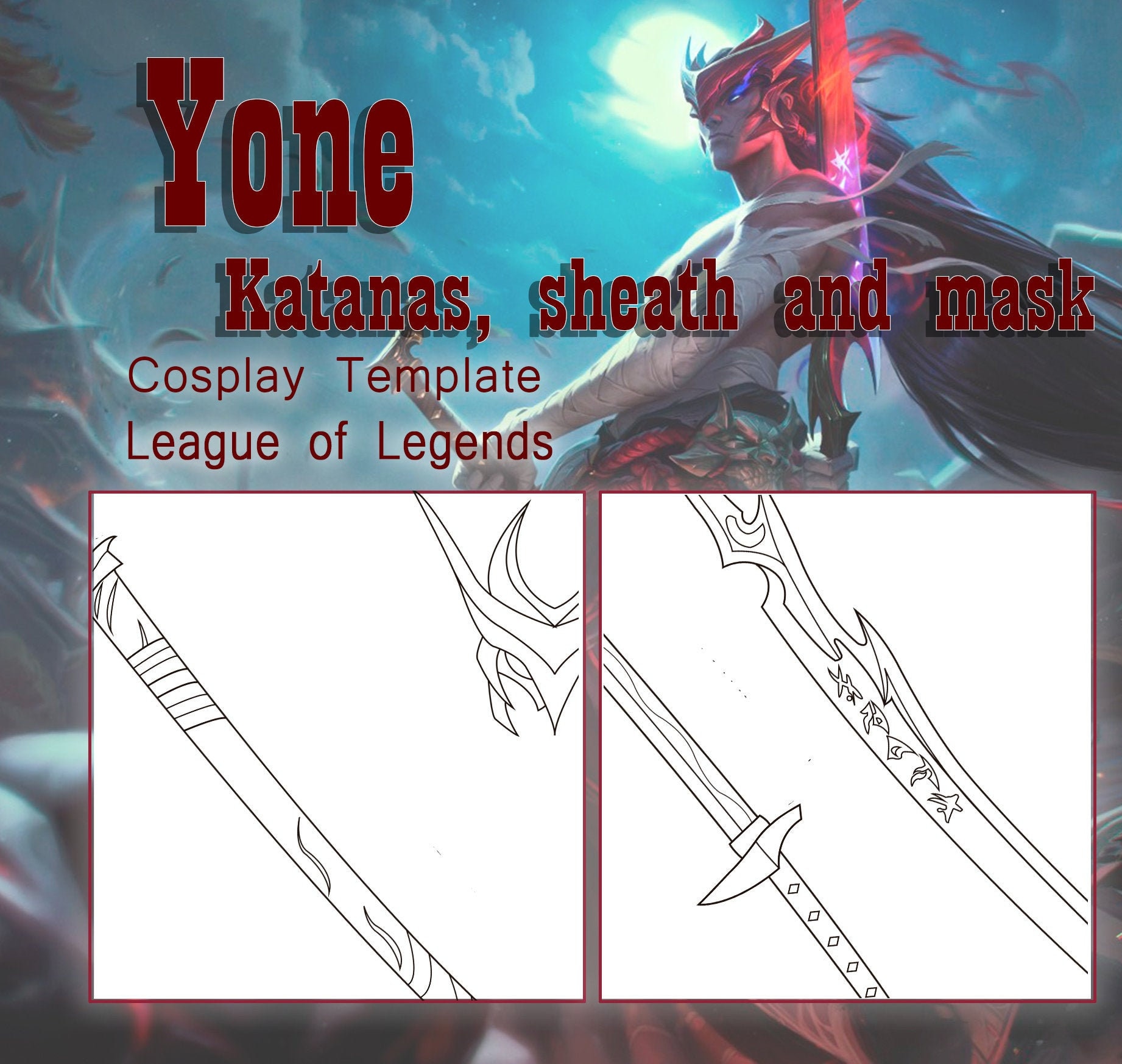 Yone League of Legends Cosplay Template Katanas Sheath | Etsy