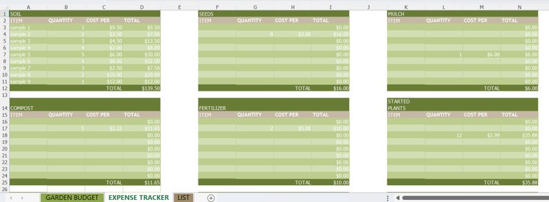 Simple Garden Budget Excel Spreadsheet (auto-calculating) - Etsy