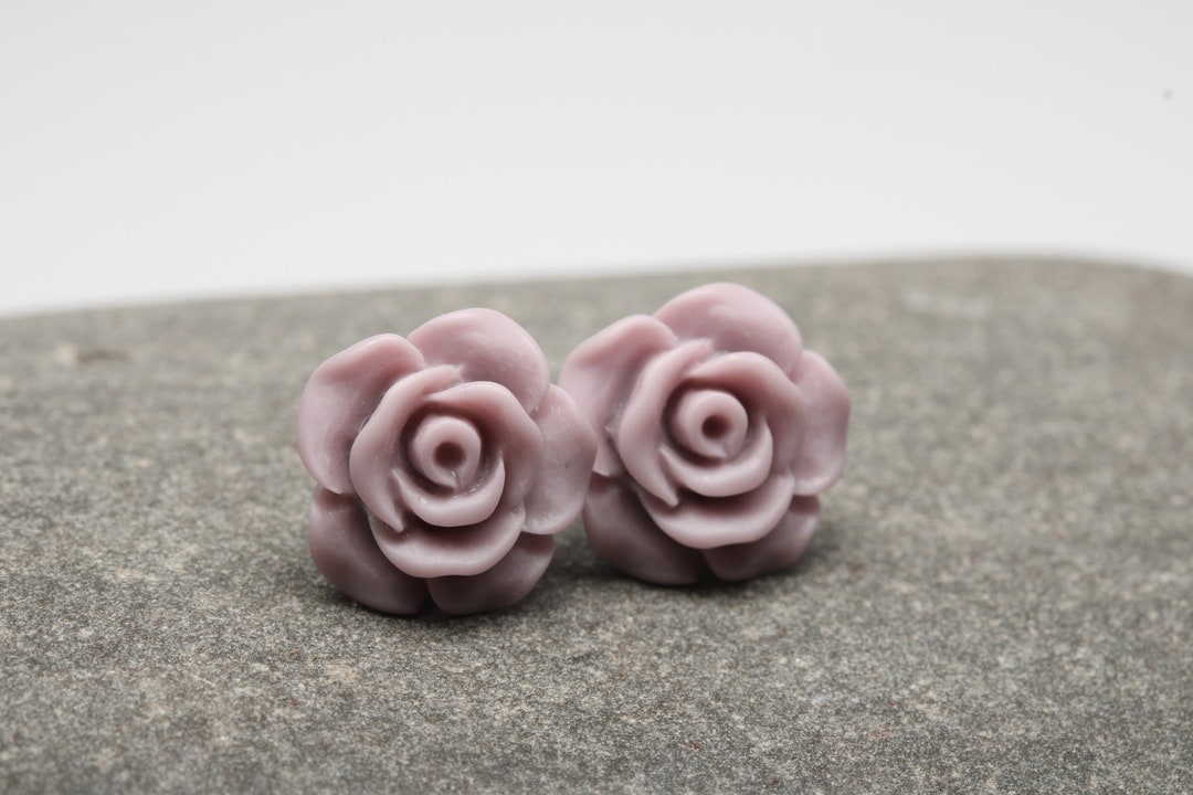 Mauve Rose Studs Dusty Rose Flower Studs Rose Studs - Etsy