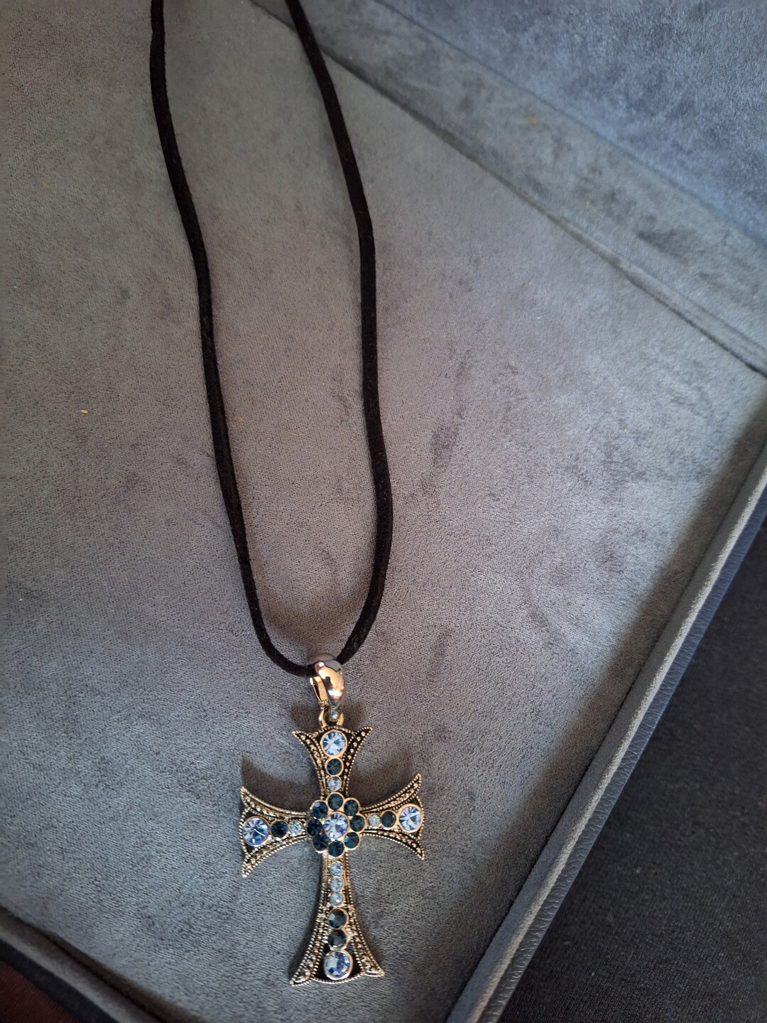 Lia Sophia divinity Cross Necklace With Blue and Dark Blue Cut Crystals ...