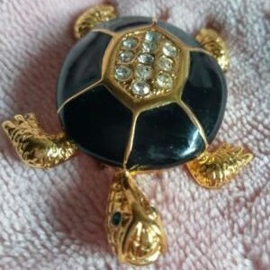 Vintage Black Enamel Turtle Brooch With Rhinestones 1940 - Etsy