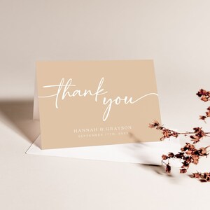 Beige Thank You Card Thank You Card Template Boho Thank You - Etsy