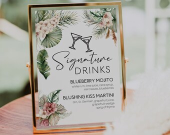 Printable Beach Signature Drinks Sign Watercolor Beach Themed Wedding ...