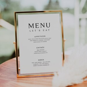 Menu Sign Template, Table Menu Sign, Wedding Menu Template, Elegant ...
