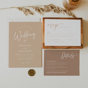 Beige Wedding Invitation, Wedding Invitation Template, Invitation With ...