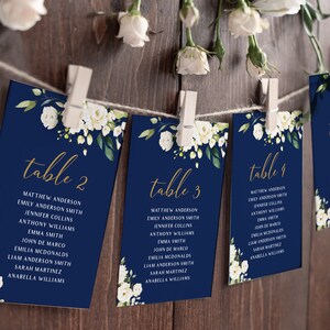 Seating Cards Template, Seating Chart Cards, Seating Plan Cards, Navy ...
