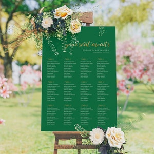 Green Seating Chart Template, Seating Chart Gold, Forest Green, Seating ...