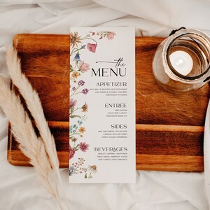 Wedding Menu Template, Colorful Floral Menu Cards, Boho Wildflower Menu ...