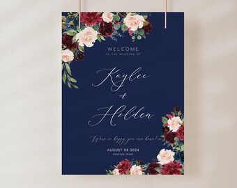 Burgundy and Navy Welcome Sign - Etsy