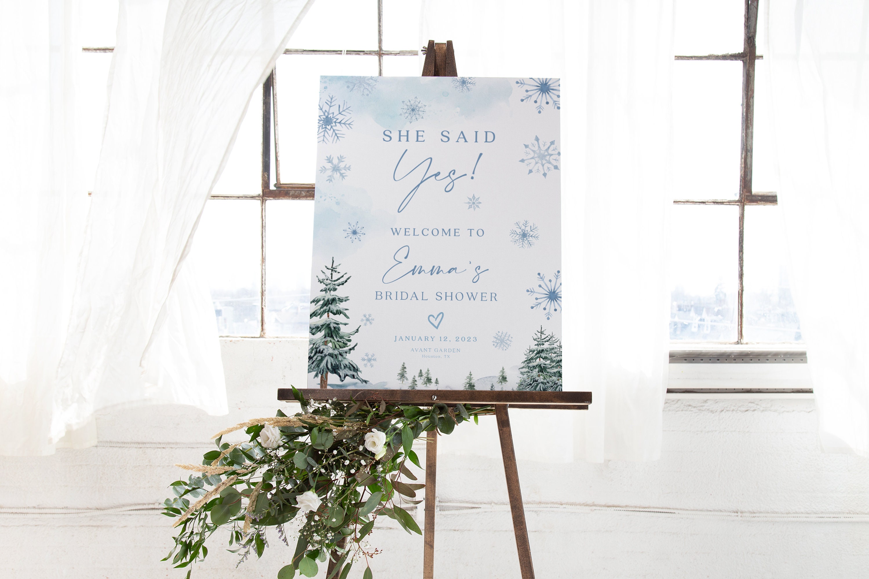She Said Yes Sign Bridal Shower Welcome Sign Winter - Etsy
