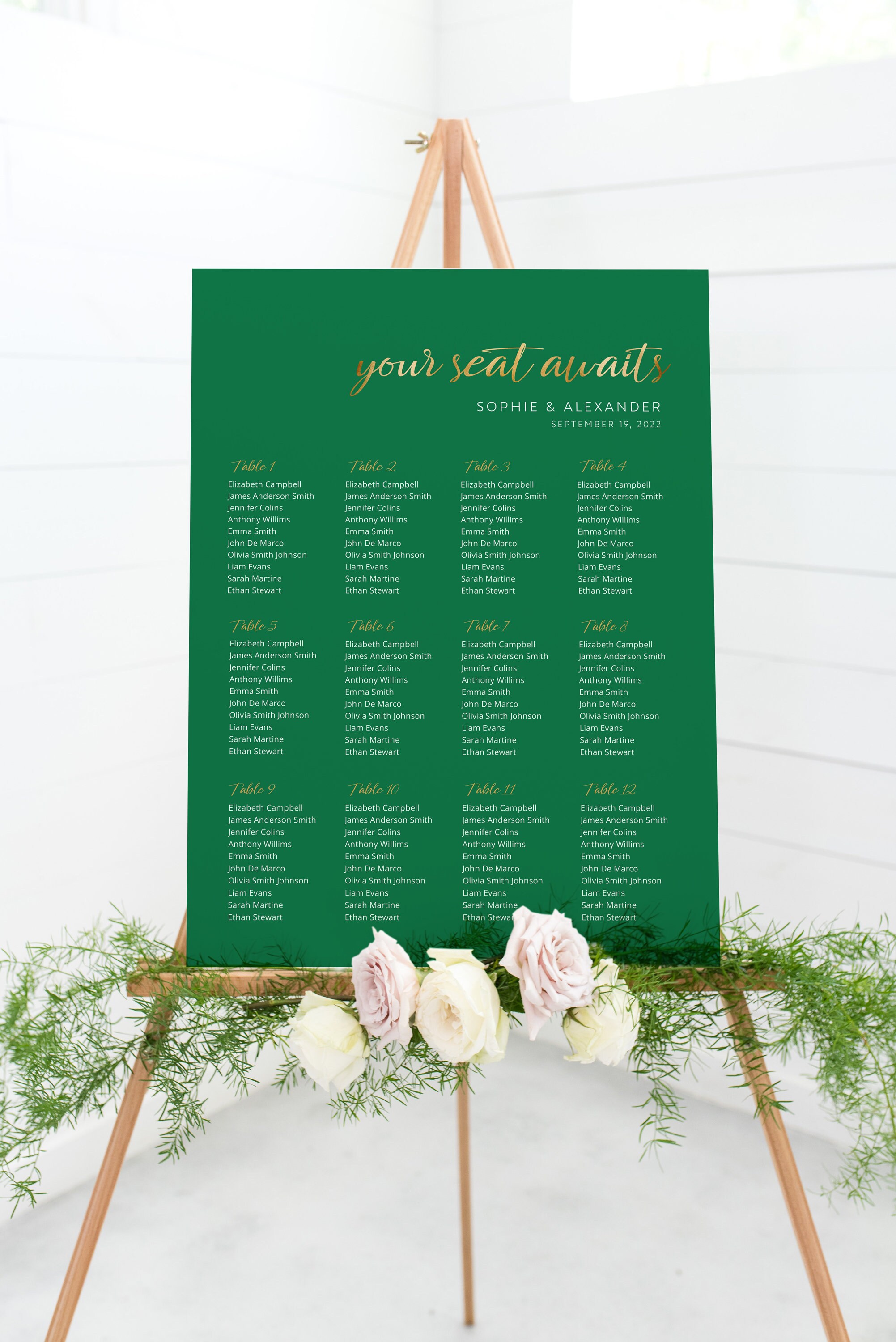 Green Seating Chart Template Seating Chart Gold Forest - Etsy