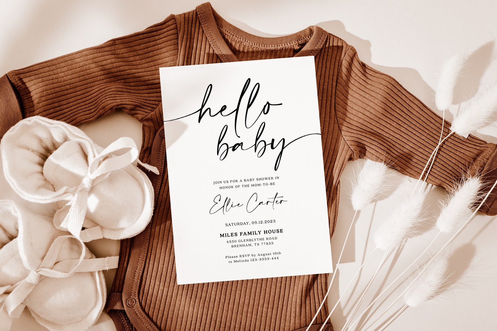 Hello Baby Invitation Baby Shower Invitation Template Modern | Etsy