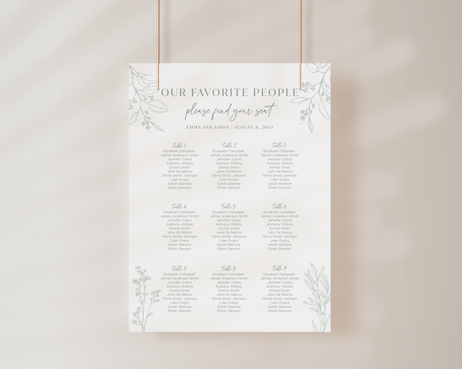 Seating Chart Template Floral Seating Chart Sage Seating - Etsy