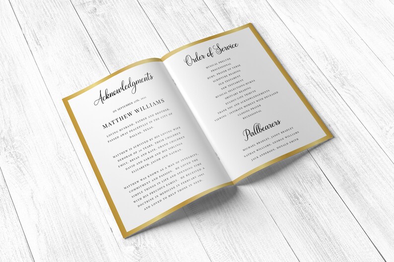 Funeral Program Template Gold Program Template Instant - Etsy