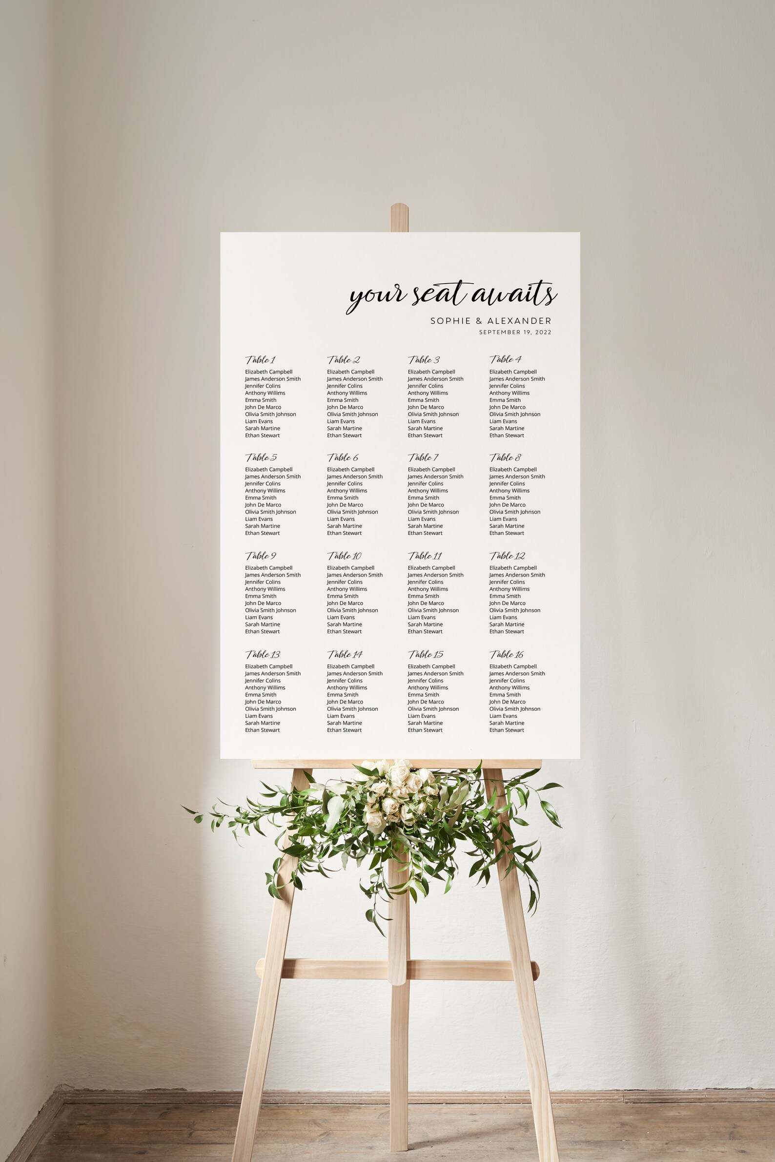 Seating Chart Template Black and White Instant Download | Etsy