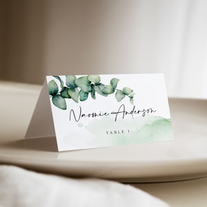 Greenery Place Card Template, Wedding Place Cards, Greenery Name Tags ...