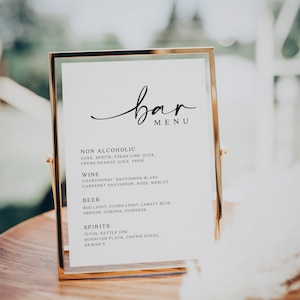 Wedding Bar Menu Sign, the Bar Menu Template, Drinks Menu Sign, Modern ...