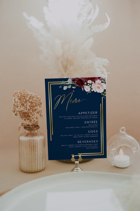 Navy Gold Menu Navy Menu Sign Table Menu Sign Wedding Menu | Etsy