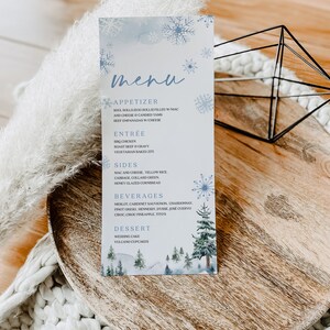 Winter Menu Template, Winter Wonderland Menu, Menu Cards Template ...
