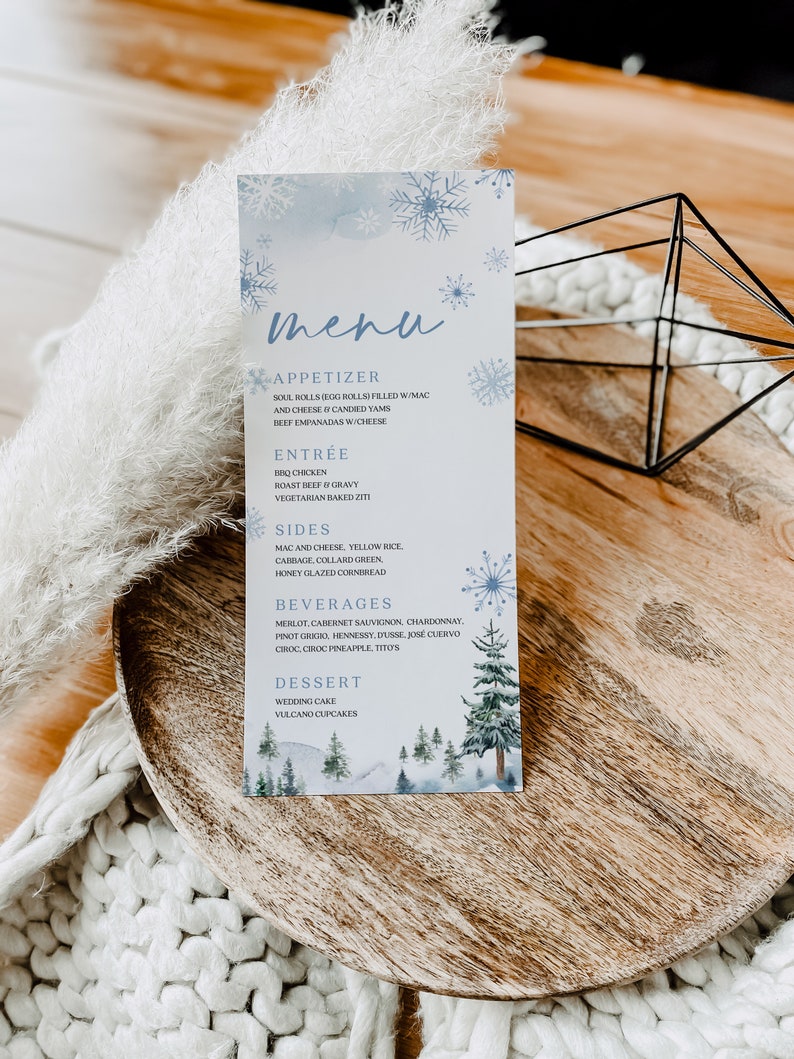Winter Menu Template Winter Wonderland Menu Menu Cards - Etsy