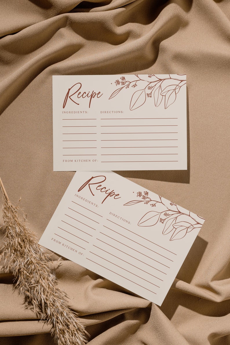 Recipe Card Template Bridal Shower Recipe Card Boho Floral - Etsy