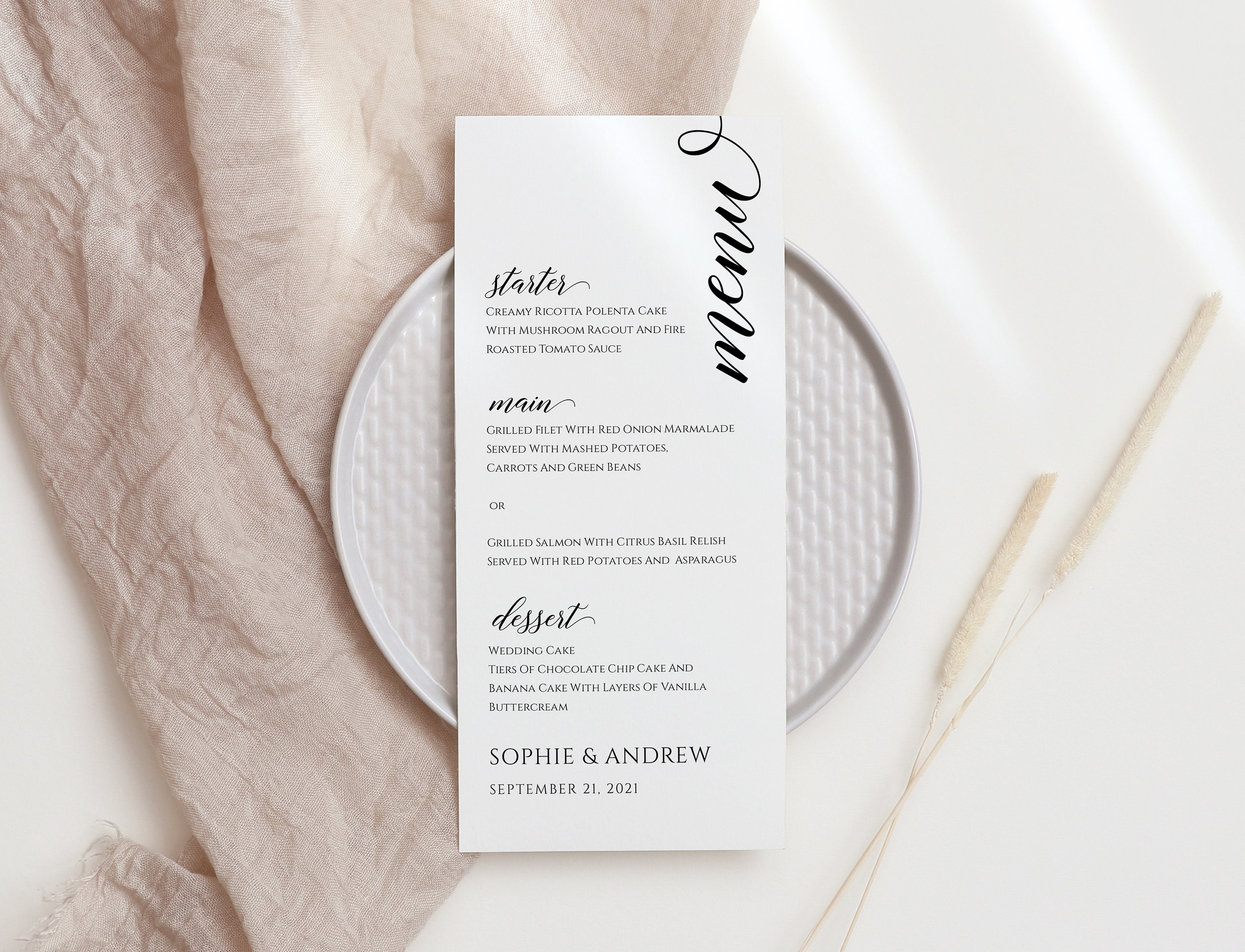 Minimalist Menu Wedding Menu Template Rustic Wedding Menu | Etsy