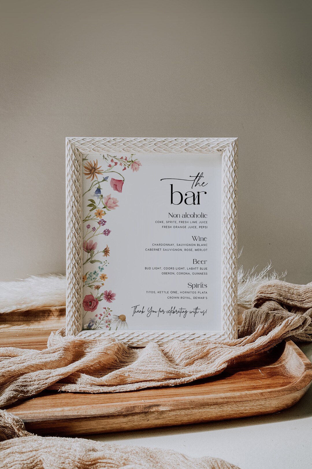 Bar Sign Wildflower, Colorful Floral Bar Menu Sign Template, Bar Menu ...
