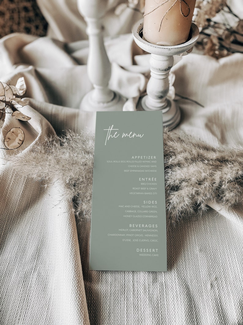 Sage Green Menu Wedding Menu Cards Menu Template Wedding | Etsy