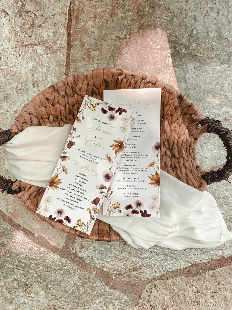 Wedding Program Template Boho Ceremony Program Wildflower - Etsy
