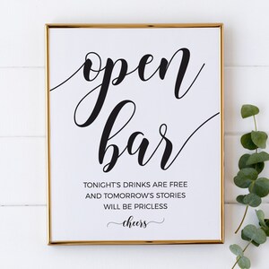 Open Bar Sign Template, Wedding Bar Menu Sign, Wedding Signs BLCK20WED ...