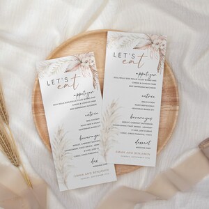 Menu Template, Pampas Grass Menu, Wedding Pampas Grass Décor, Boho ...