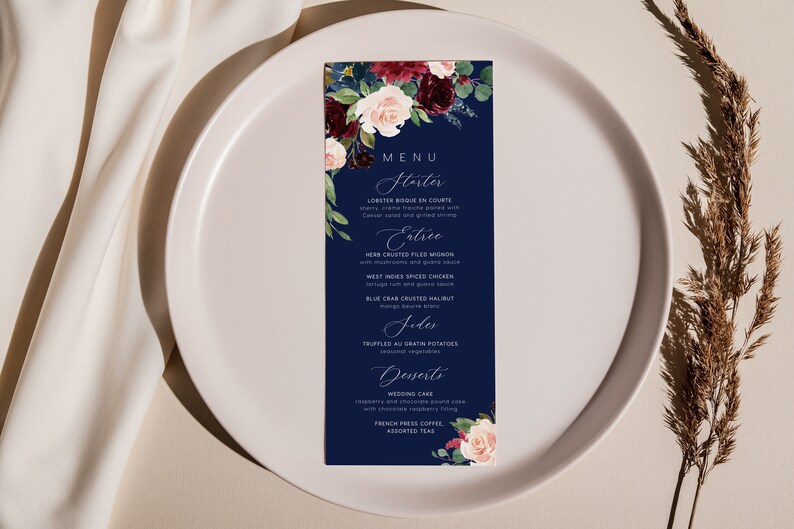 Navy Menu Wedding Menu Template Boho Wedding Menu Bohemian - Etsy