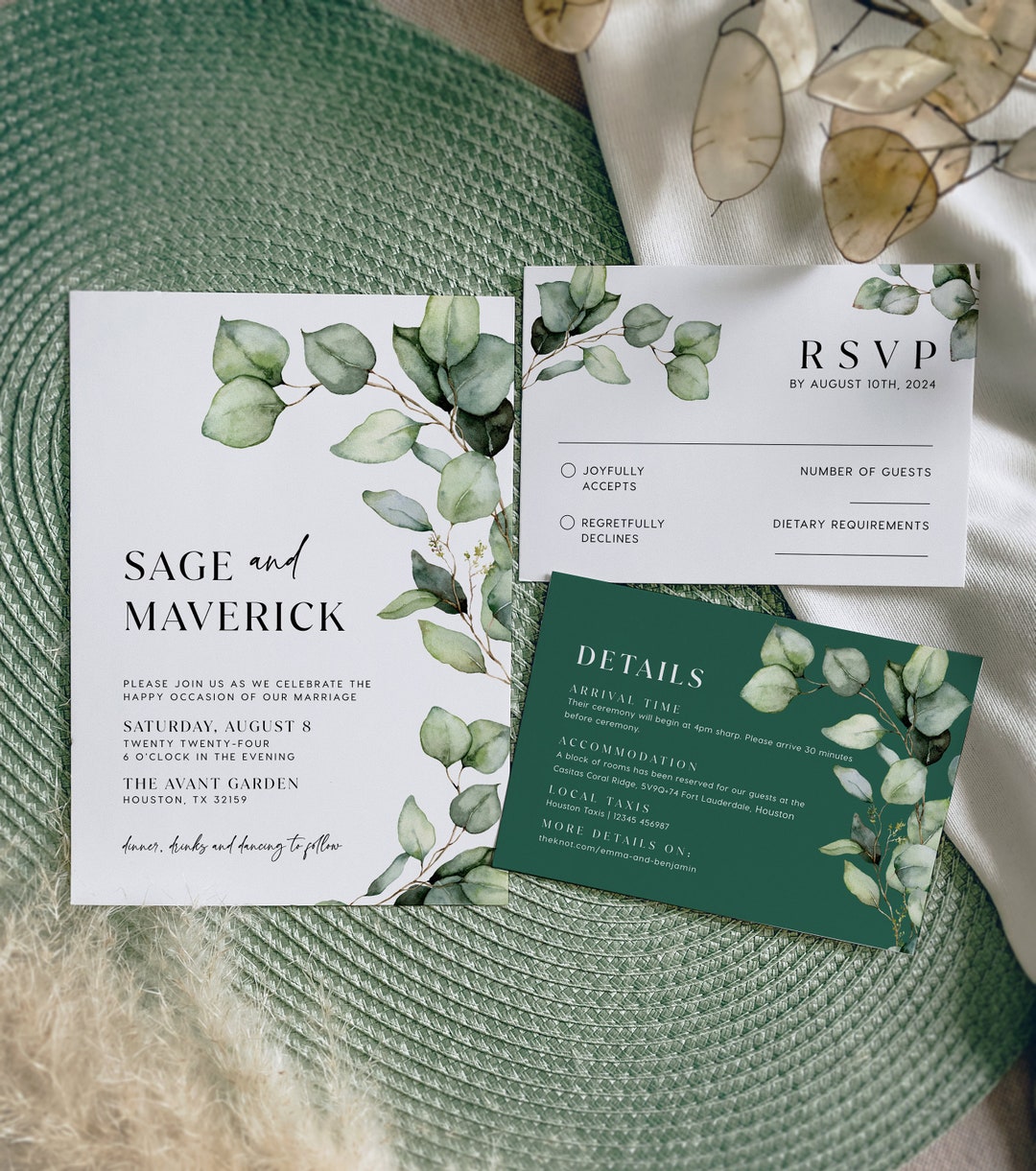 Greenery Wedding Invitation Template, Eucalyptus Floral Wedding ...