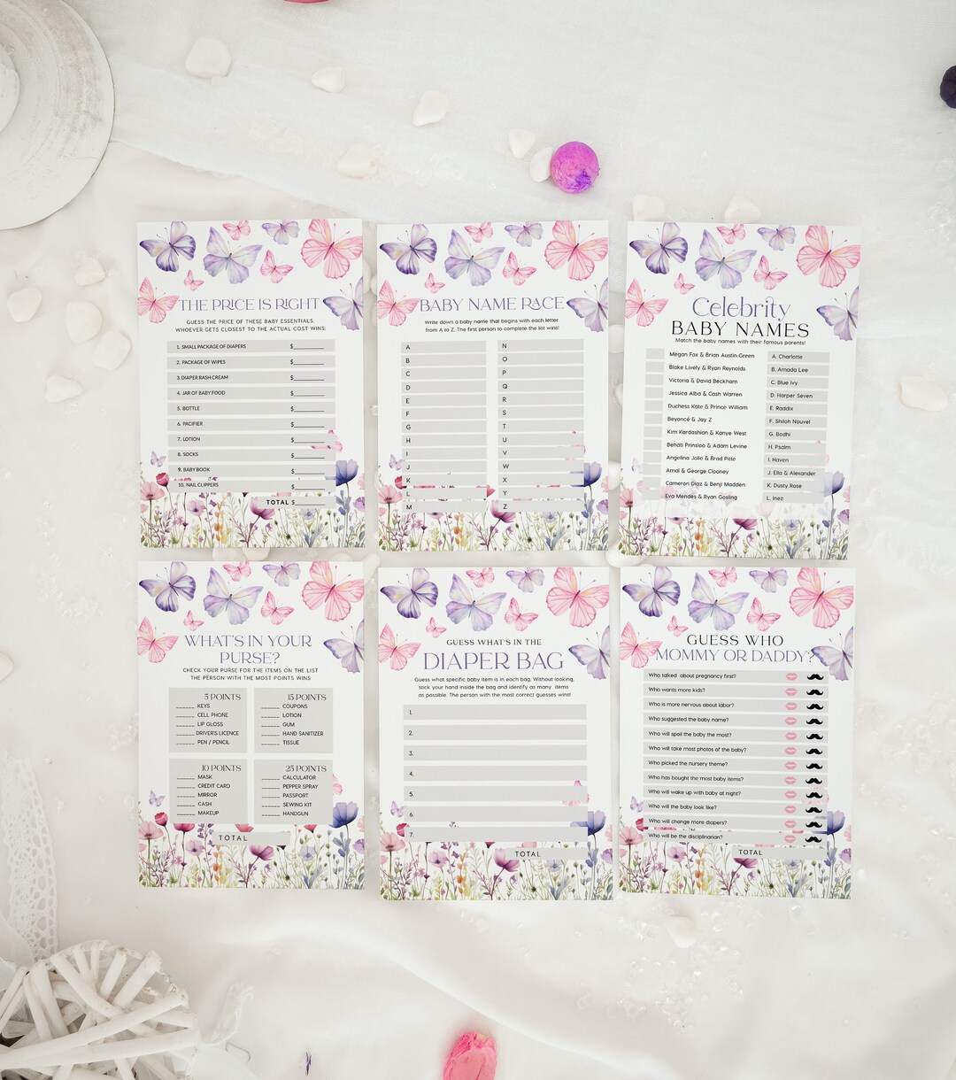 Baby Shower Games Bundle, Butterfly Baby Shower Games, 15 Baby Shower ...