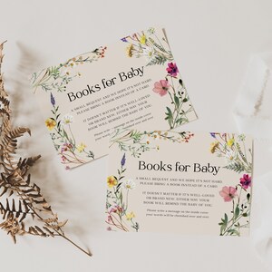 Books for Baby Card, Baby Shower Books Insert Cards, Boho Wildflower ...