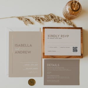 Beige Wedding Invitation Set, Simple Modern Wedding Invitation Set ...