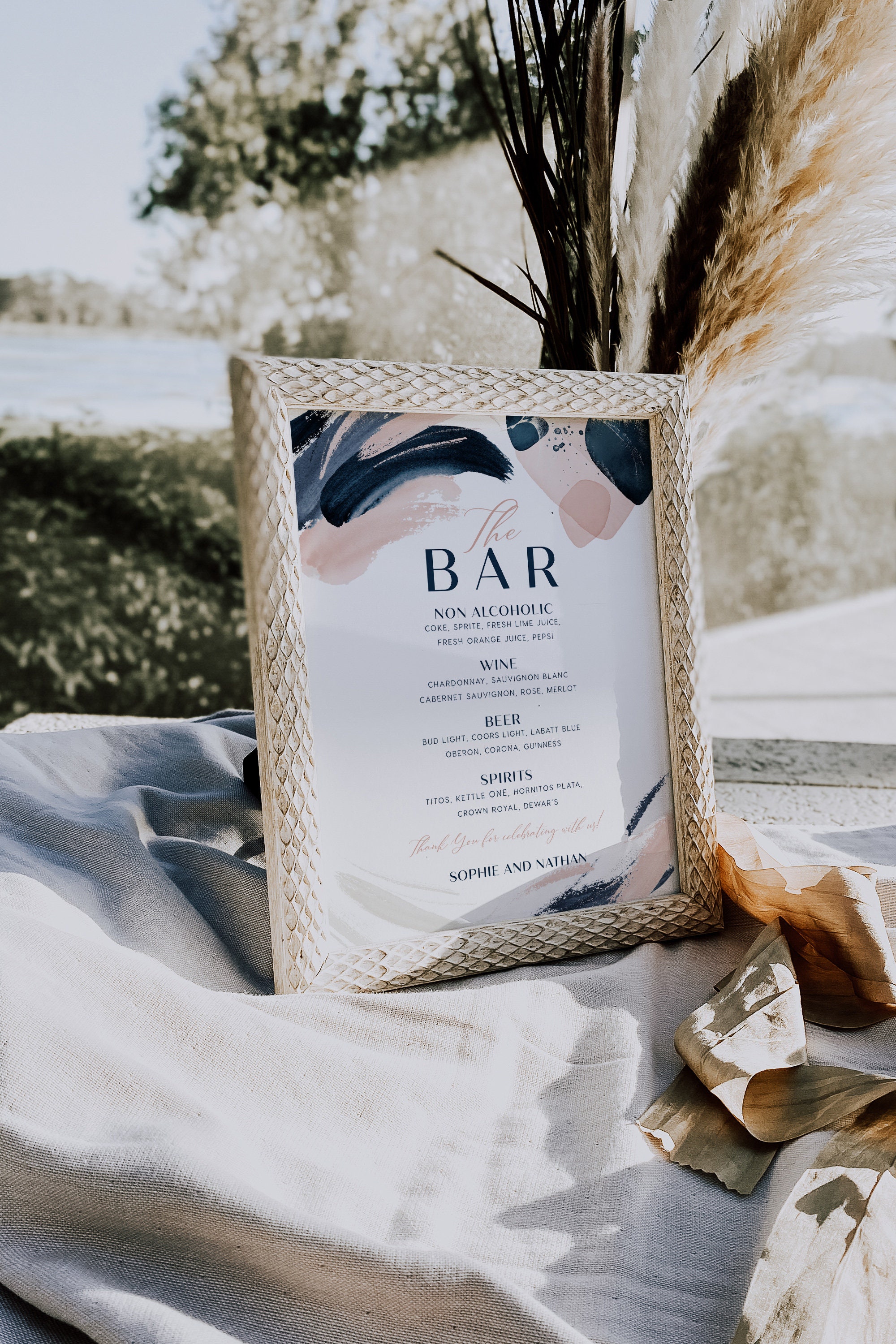 Bar Sign Template Wedding Menu Bar Sign Template Navy and | Etsy