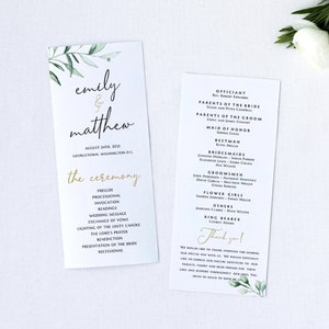 Greenery Wedding Program Template, Program Template Gold #GREEN020LWT ...