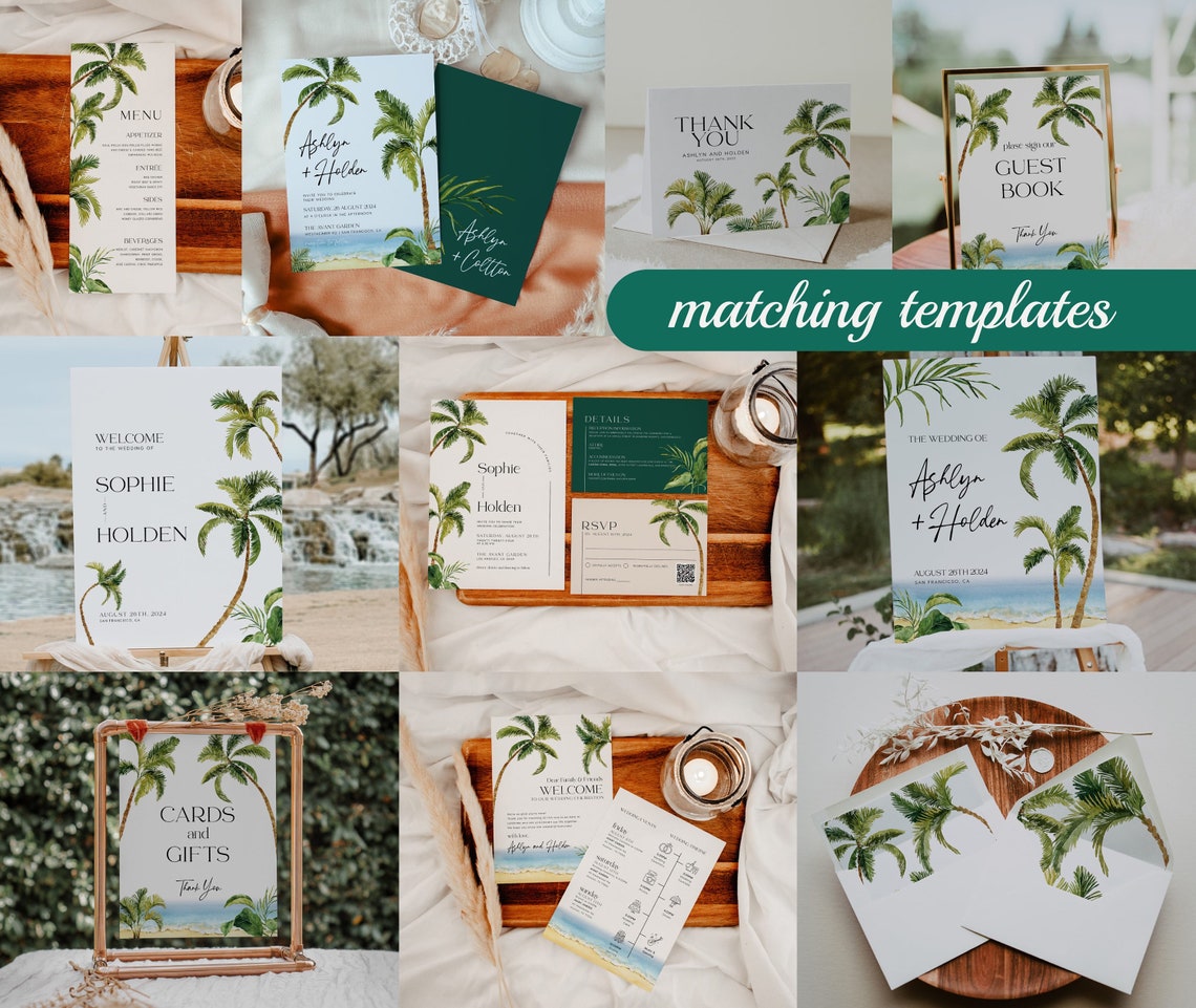 Tropical Invitation Belly Band Watercolor Palm Trees - Etsy