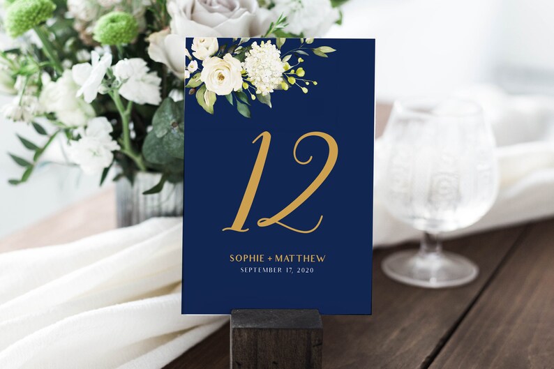 Table Numbers Printable Navy Table Numbers Floral Table - Etsy
