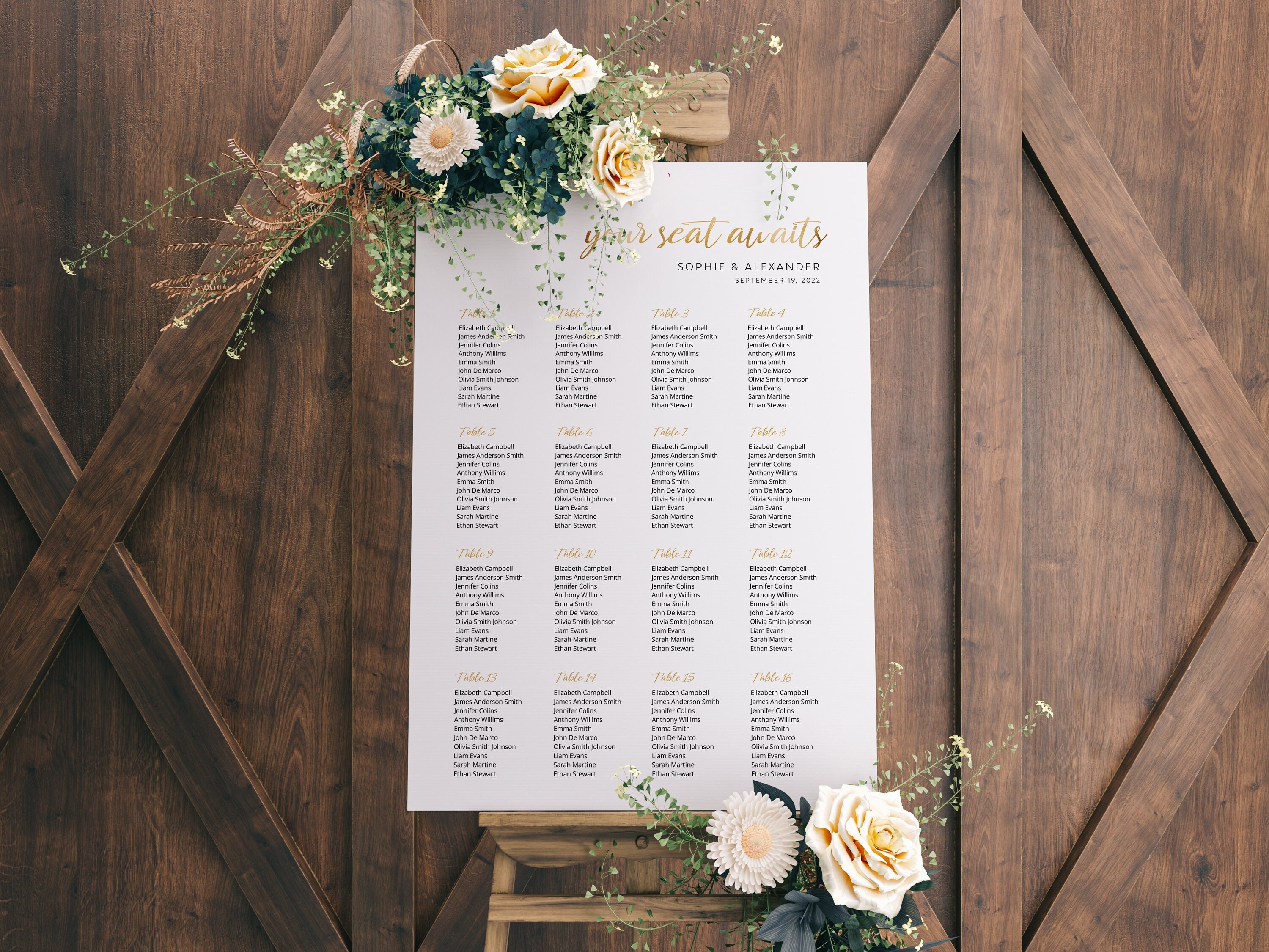 Gold Seating Chart Wedding Seating Chart Template DIY - Etsy