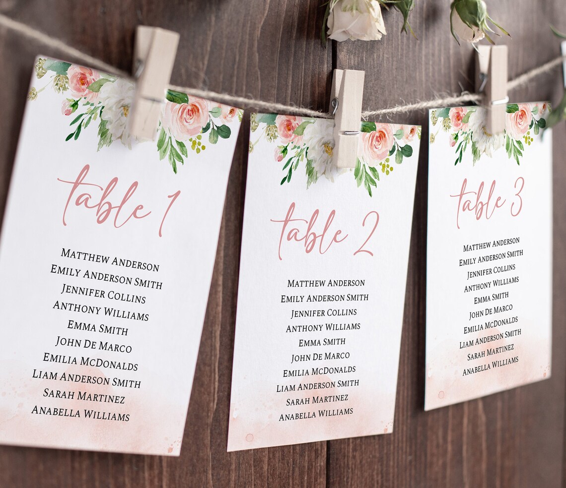 Seating Chart Cards Hanging Seating Chart Blush Seating | Etsy