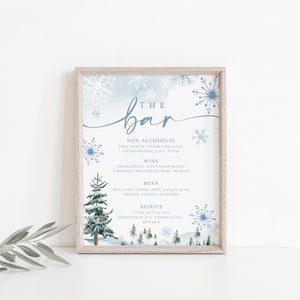 Bar Menu Table Sign, Drinks Bar Sign, Winter Wonderland Bar Sign ...
