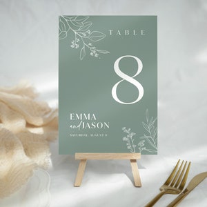 Table Numbers Template, Sage Table Numbers, Floral Table Numbers, Sage ...