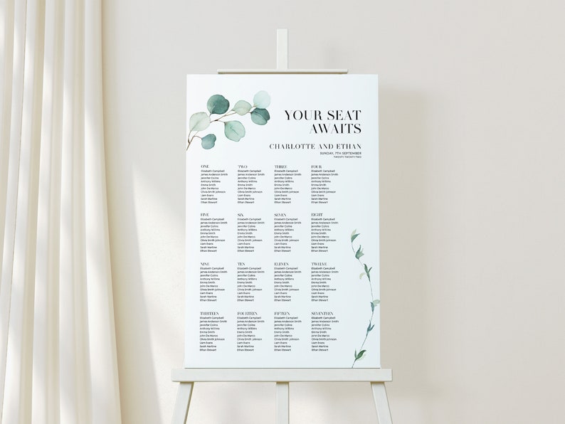 Eucalyptus Seating Chart Seating Chart Wedding Seating Chart - Etsy