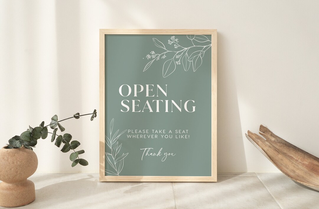 Open Seating Sign, Find Your Seat Sign, Floral Wedding Sign, Botanical ...